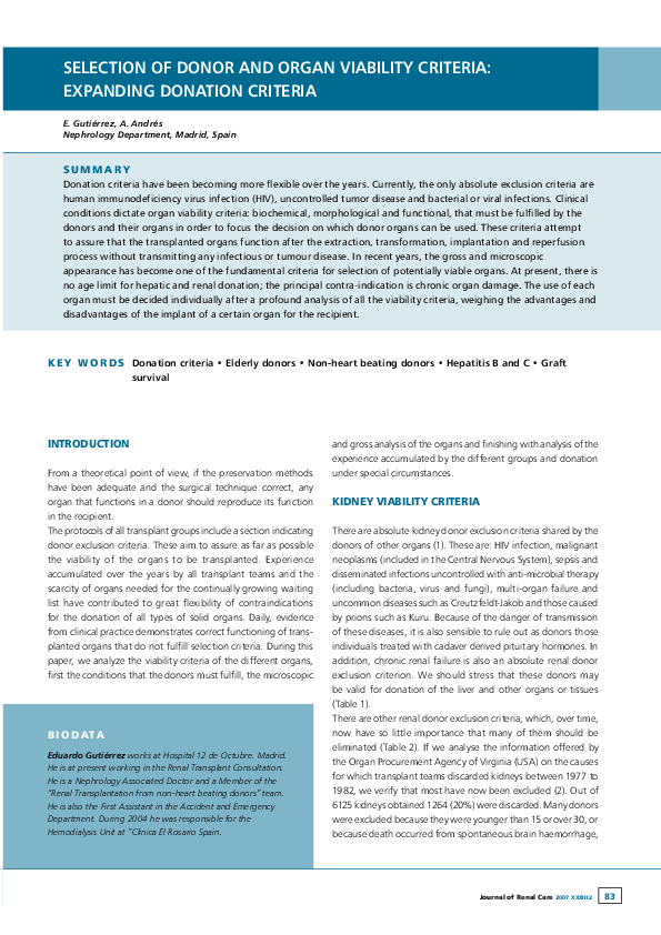 (PDF) Selection of Donor and Organ Viability Criteria: Expanding ...