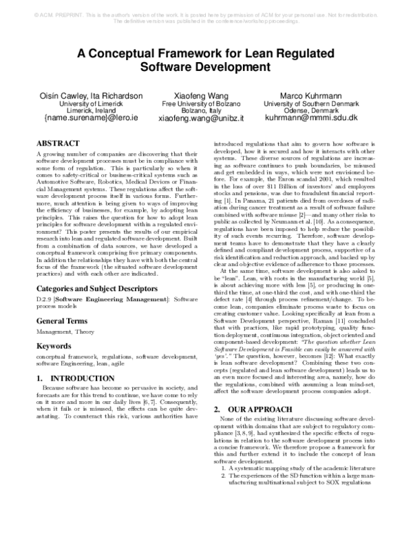 (PDF) A conceptual framework for lean regulated software development