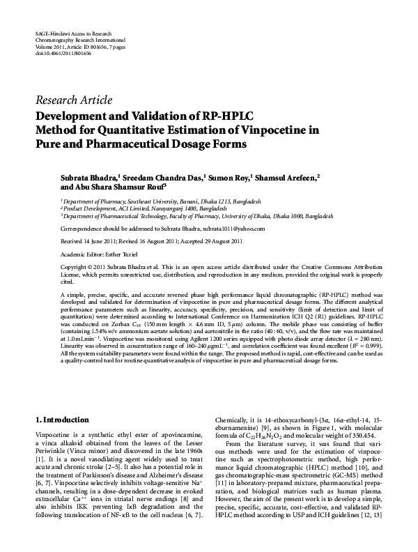 Pdf Development And Validation Of Rp Hplc Method For Quantitative