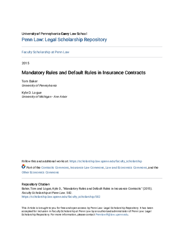 (PDF) Mandatory rules and default rules in insurance contracts
