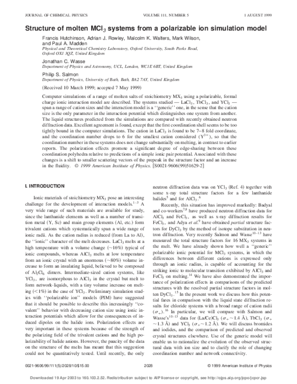 (PDF) Structure of molten MCl3 systems from a polarizable ion ...