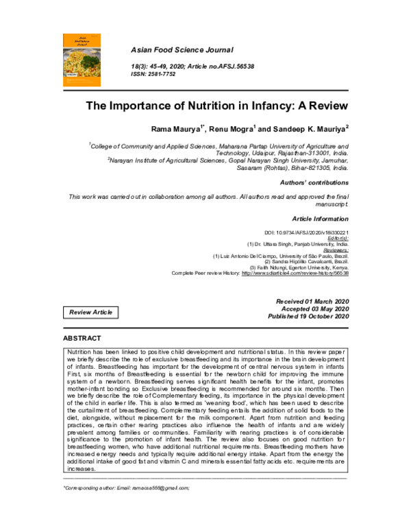 (PDF) The Importance of Nutrition in Infancy: A Review