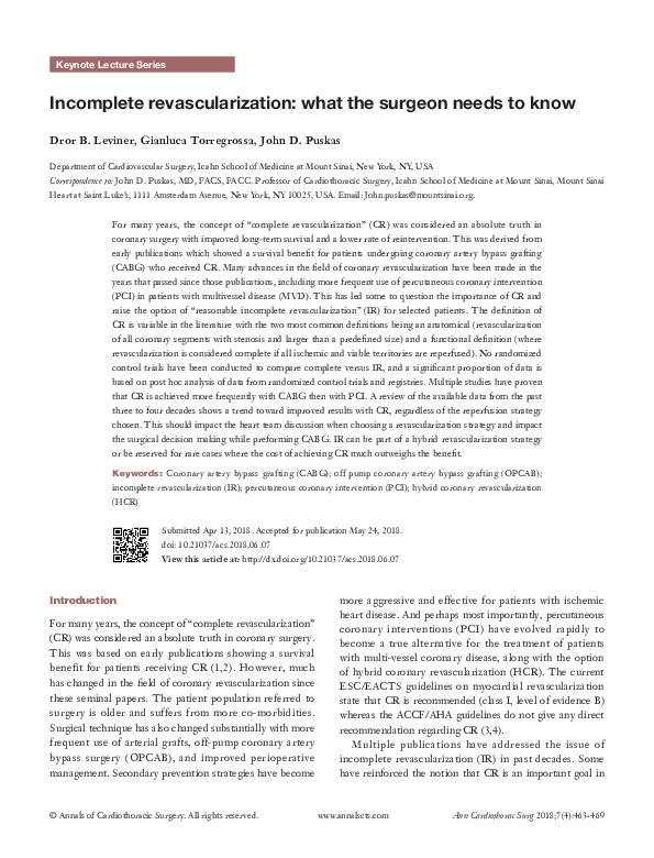 (PDF) Incomplete revascularization: what the surgeon needs to know
