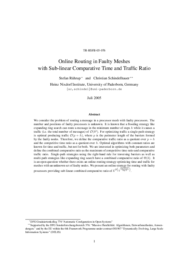 Pdf Online Routing In Faulty Meshes With Sub Linear Comparative Time