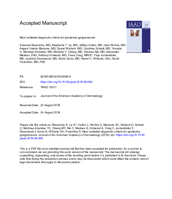 (PDF) New validated diagnostic criteria for pyoderma gangrenosum