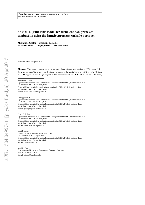 (PDF) An SMLD Joint PDF Model for Turbulent Non-Premixed Combustion Using the Flamelet Progress ...