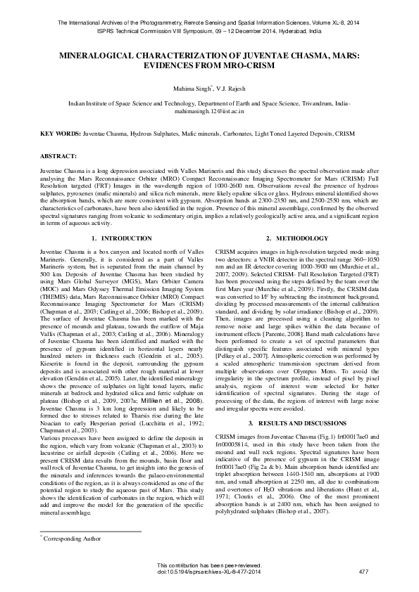 (PDF) Mineralogical characterization of Juventae Chasma, Mars ...