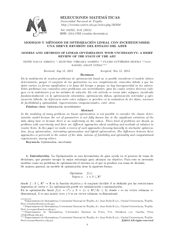 (PDF) Models and Methods of Linear Optimization with Uncertainty a ...