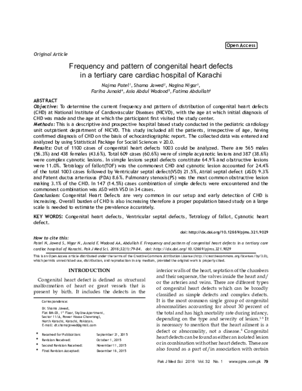 (PDF) Frquency and Pattern of Congenital Heart Defects in a Tertiary ...