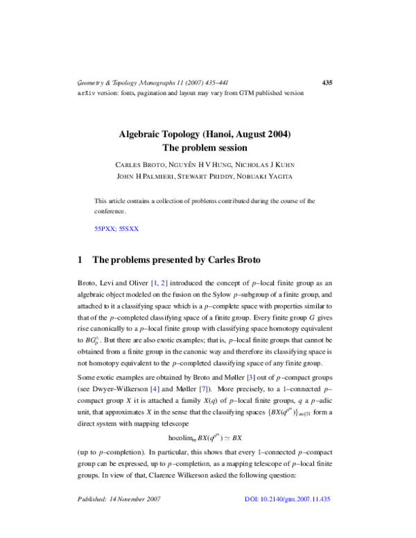 (PDF) Algebraic Topology (Hanoi, August 2004): The problem session