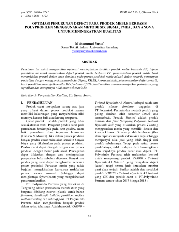 (PDF) Optimasi Penurunan Defect Pada Produk Meble Berbasis Polyprofilen ...