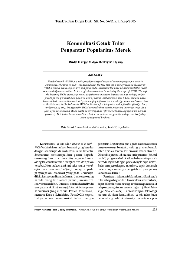 (PDF) Komunikasi Getok Tular Pengantar Popularitas Merek