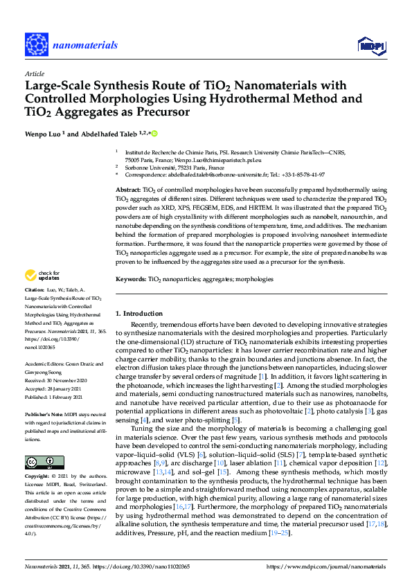 (PDF) Large-Scale Synthesis Route of TiO2 Nanomaterials with Controlled ...