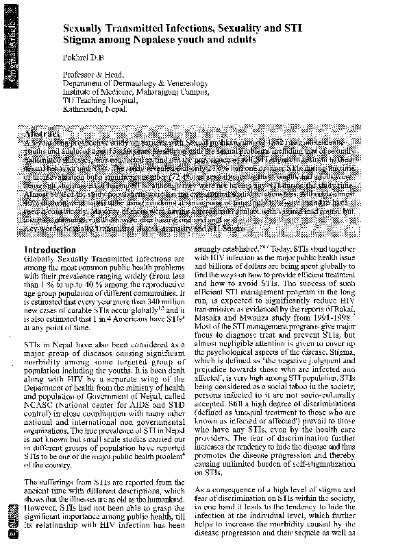 (PDF) Sexually. Transmitted Infections, Sexuality and STI Stigma among ...