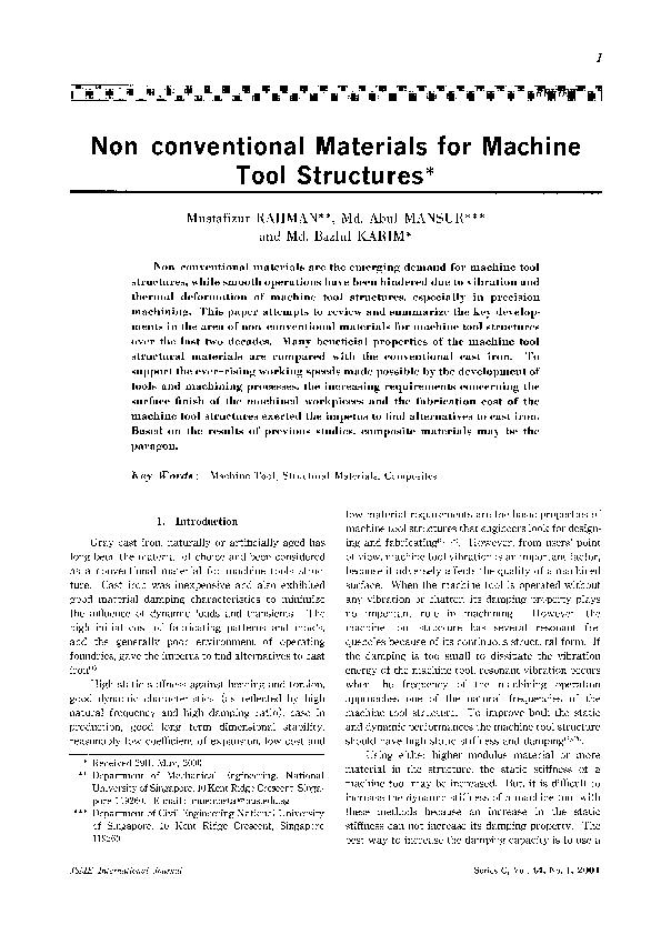 (PDF) Non-conventional Materials for Machine Tool Structures