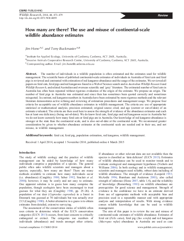 (PDF) Hone & Buckmaster 2014 WRes How many are there