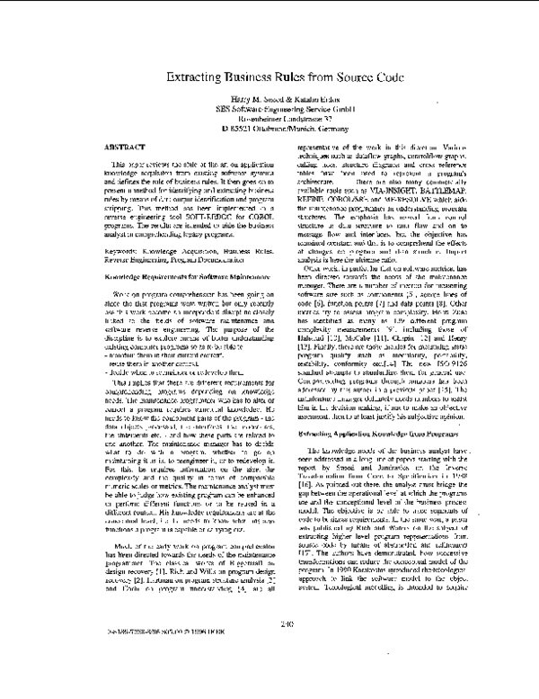 (PDF) Extracting business rules from source code