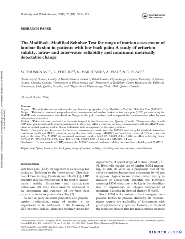 (PDF) The Modified – Modified Schober Test for range of motion ...