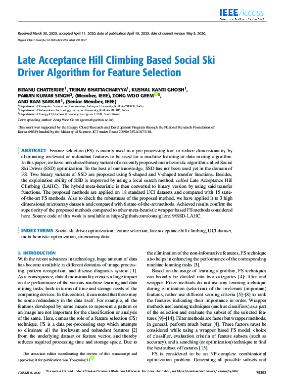 (PDF) Late Acceptance Hill Climbing Based Social Ski Driver Algorithm for Feature Selection
