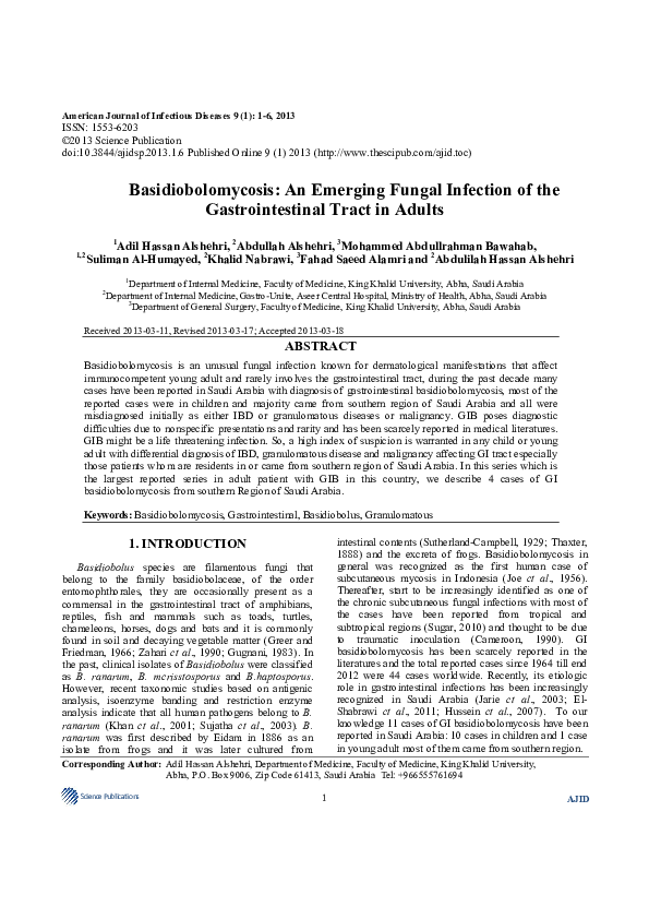 (PDF) Basidiobolomycosis: An Emerging Fungal Infection of the ...
