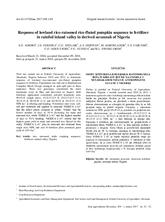 (PDF) Response of lowland rice-ratooned rice-fluted pumpkin sequence to ...