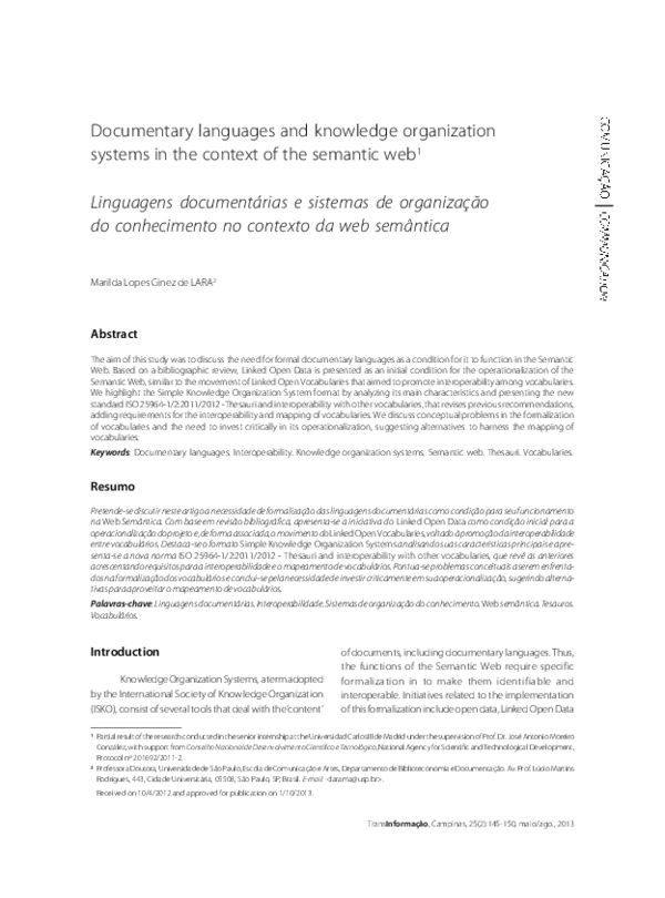 (PDF) Documentary languages and knowledge organization systems in the ...