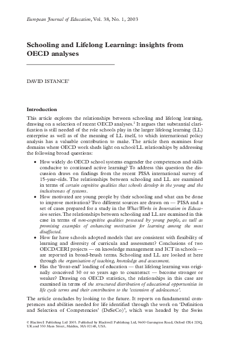 (PDF) Schooling and lifelong learning: Insights from OECD analyses