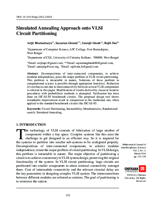 Pdf Simulated Annealing Approach Onto Vlsi Circuit Partitioning