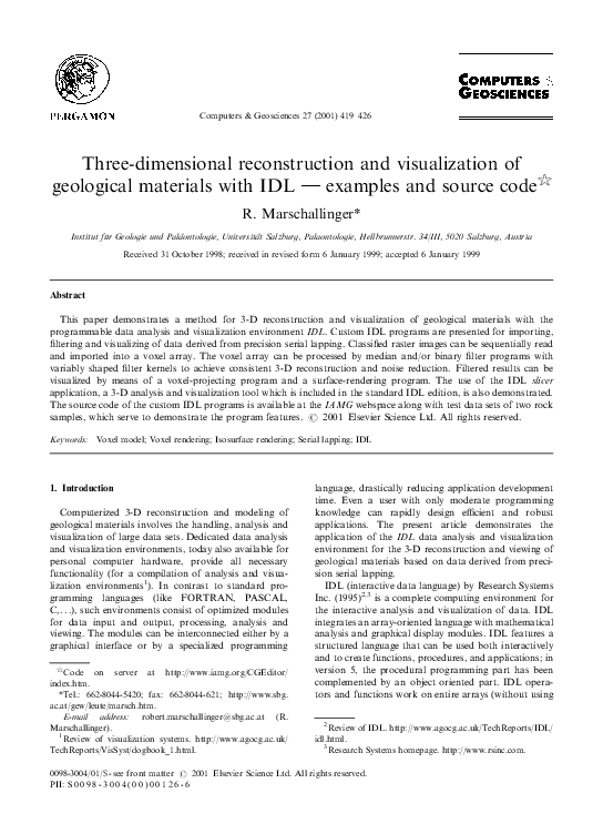 (PDF) Three-dimensional reconstruction and visualization of geological ...