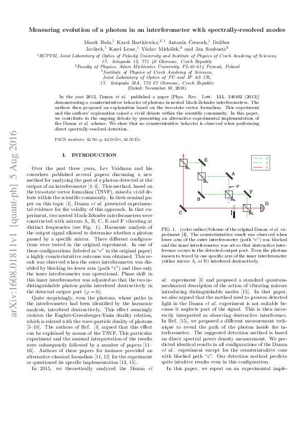 (PDF) Measuring evolution of a photon in an interferometer with ...