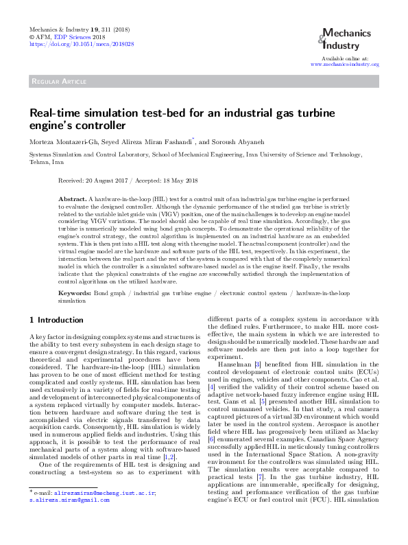 (PDF) Real-time simulation test-bed for an industrial gas turbine ...