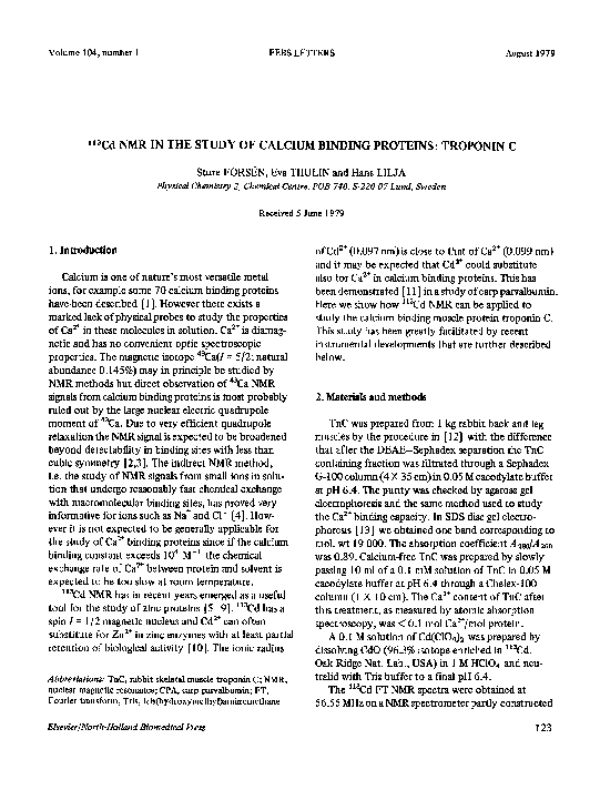 (PDF) 113Cd NMR in the study of calcium binding proteins: Troponin C