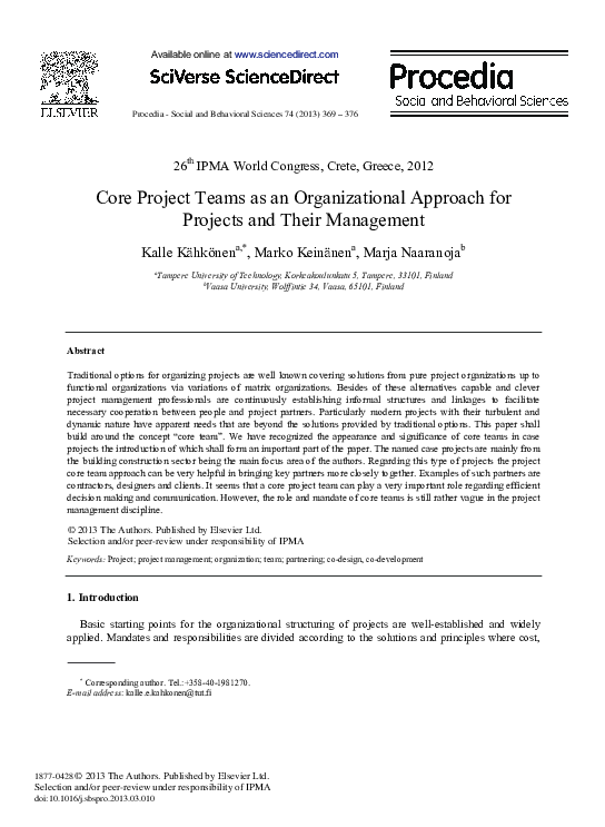 (PDF) Core Project Teams as an Organizational Approach for Projects and ...