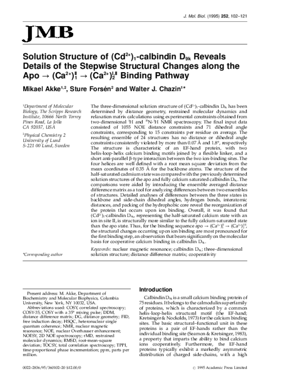 (PDF) Solution Structure of (Cd2+)1-calbindin D9kReveals Details of the Stepwise Structural ...