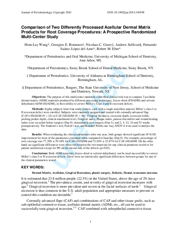 (PDF) Comparison of Two Differently Processed Acellular Dermal Matrix ...