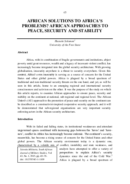 (PDF) African Solutions to Africa’s Problems? African Approaches to ...