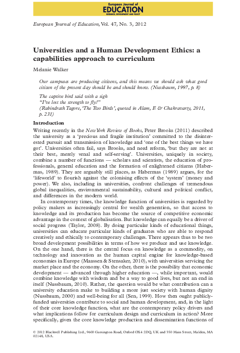 (PDF) Universities and a Human Development Ethics: a capabilities ...