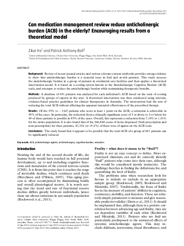 (PDF) Can medication management review reduce anticholinergic burden ...