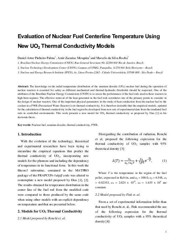 (PDF) Evaluation of Nuclear Fuel Centerline Temperature Using New UO2 ...