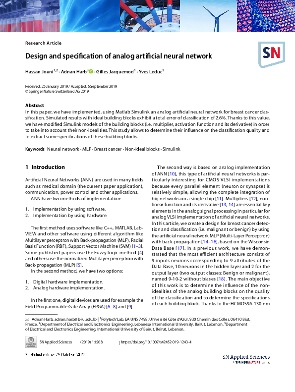 (PDF) Design and specification of analog artificial neural network