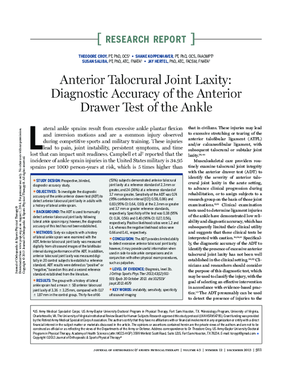 (PDF) Anterior Talocrural Joint Laxity: Diagnostic Accuracy of the ...