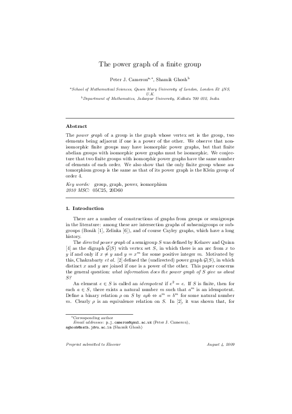 (PDF) The power graph of a finite group
