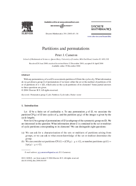(PDF) Partitions and permutations
