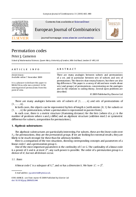 (PDF) Permutation codes