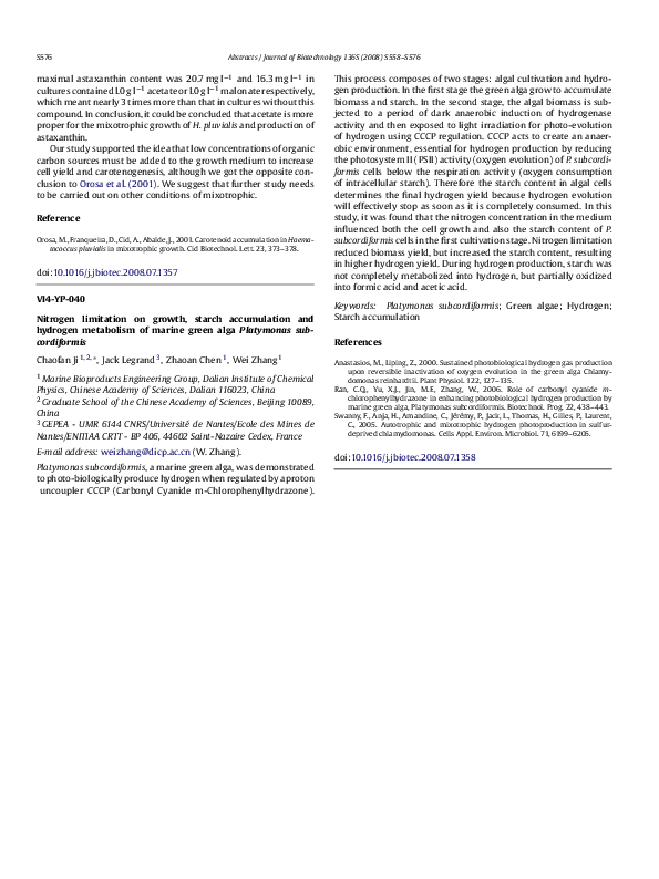 (PDF) Nitrogen limitation on growth, starch accumulation and hydrogen ...