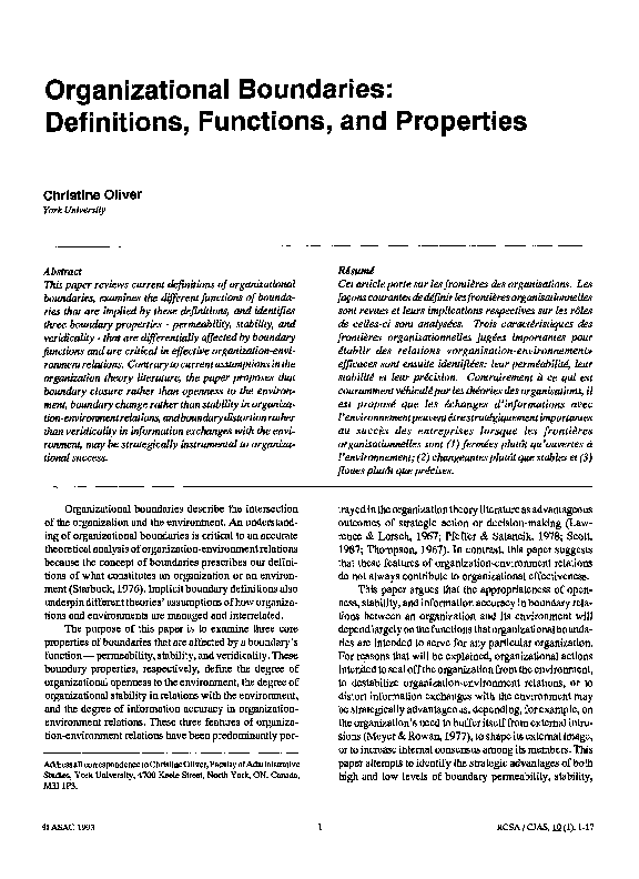 (PDF) Organizational Boundaries: Definitions, Functions, and Properties