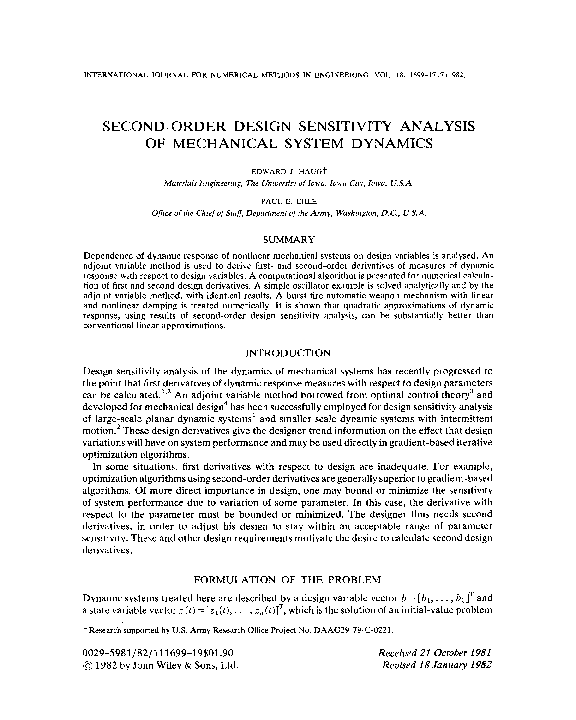 (PDF) Second-order design sensitivity analysis of mechanical system dynamics