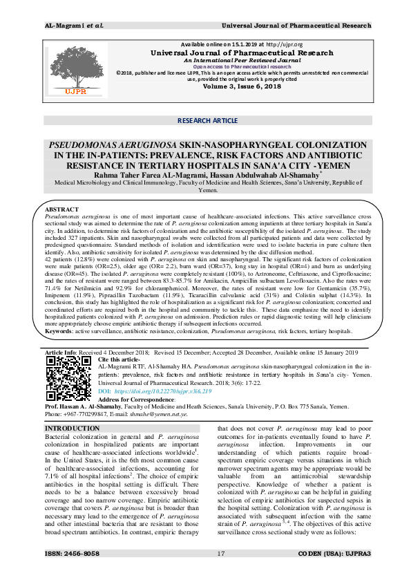 (PDF) Pseudomonas Aeruginosa Skin-Nasopharyngeal Colonization in the In ...