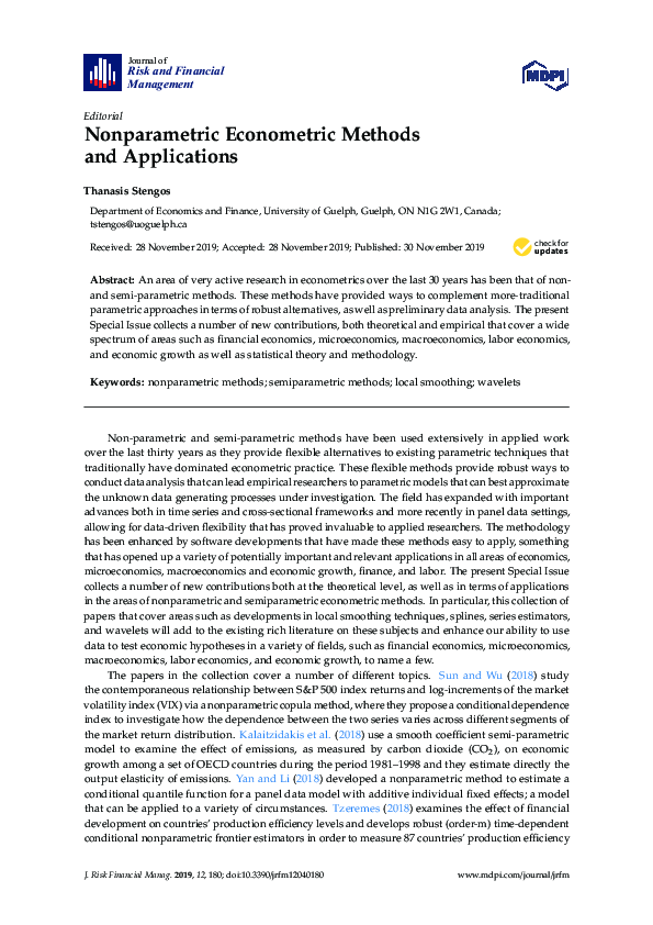 (PDF) Nonparametric Econometric Methods and Applications