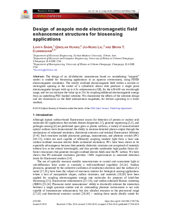(PDF) Design of anapole mode electromagnetic field enhancement ...